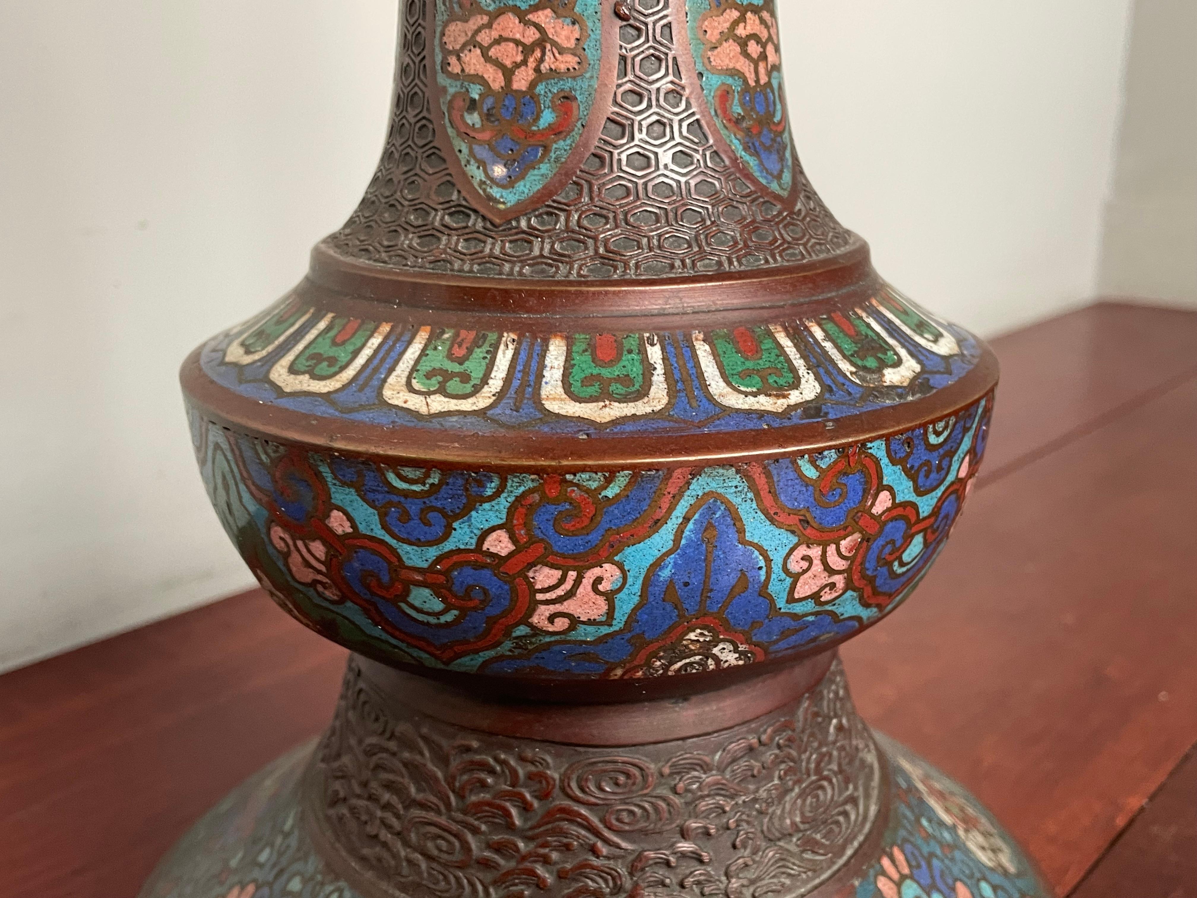 Antique Japanese Meiji Enameled Bronze / Cloisonné Planter and Pedestal ...