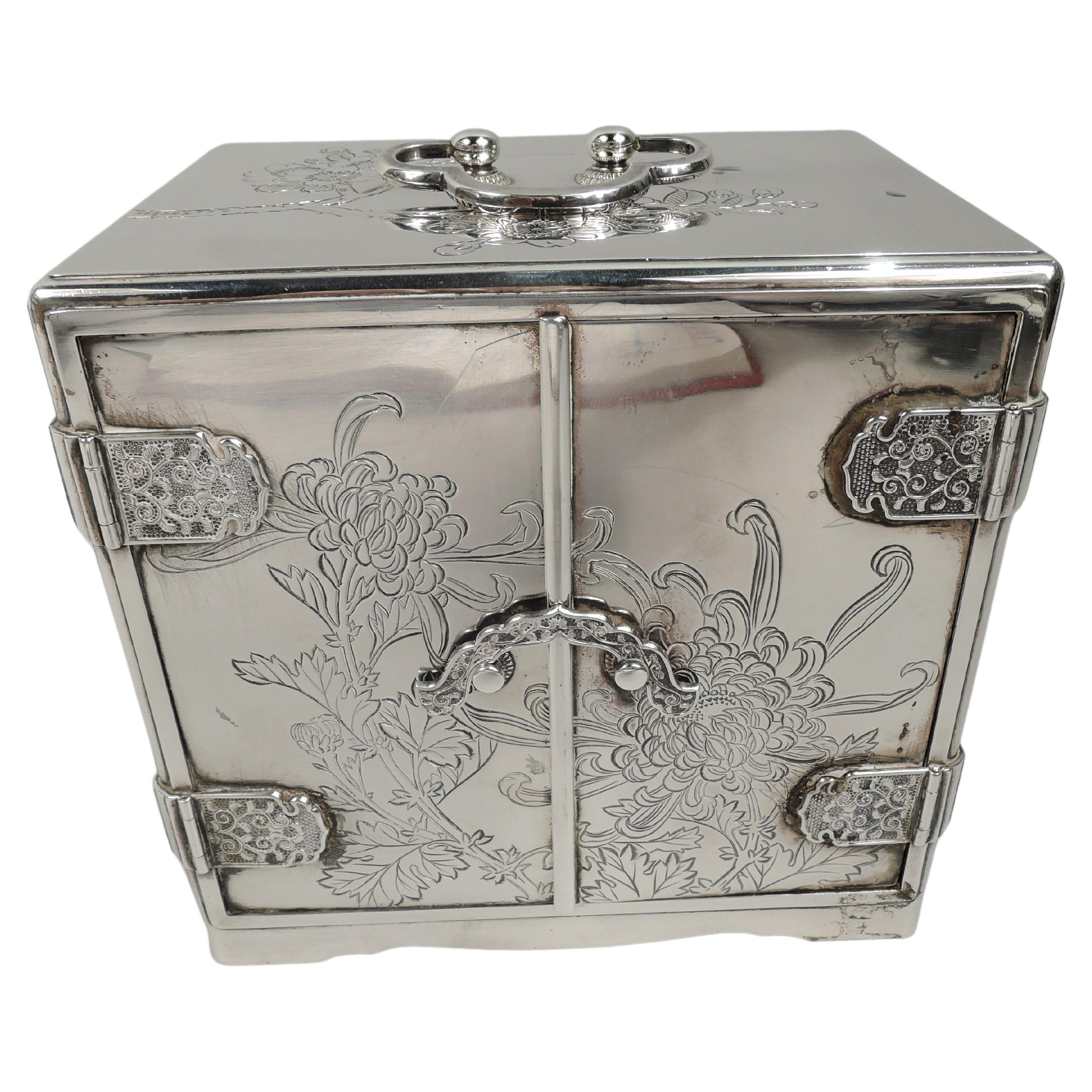 Antique Japanese Meiji-Era Silver and Lacquer Jewelry Box For Sale at ...