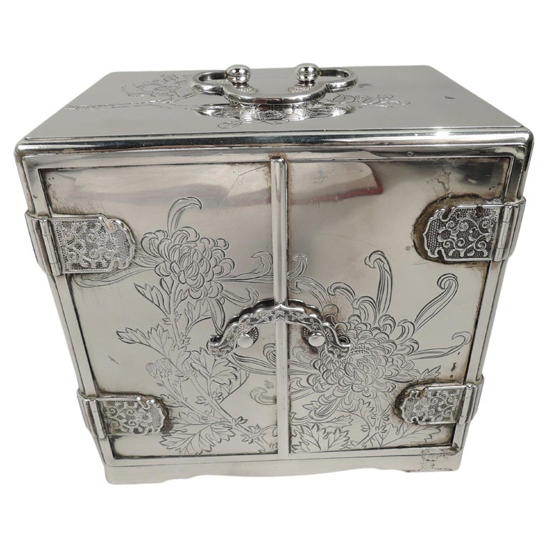 Antique Japanese Meiji-Era Silver and Lacquer Jewelry Box For Sale at ...