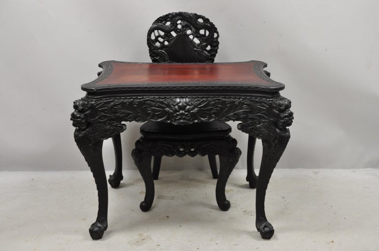 Antique Japanese Meiji Export Hardwood Mt. Fuji Dragon Carved Desk and ...