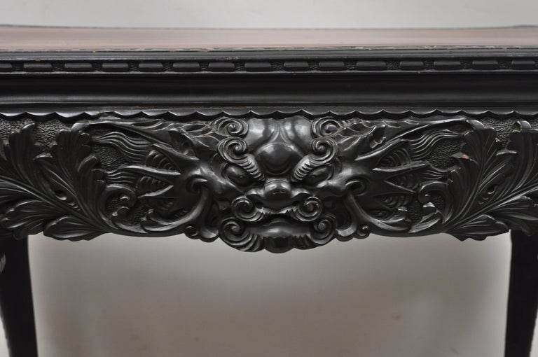 Antique Japanese Meiji Export Hardwood Mt. Fuji Dragon Carved Desk and ...