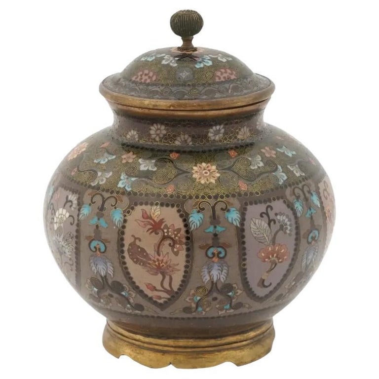 Antique Japanese Meiji Period Enamel Jar With Lid For Sale at 1stDibs
