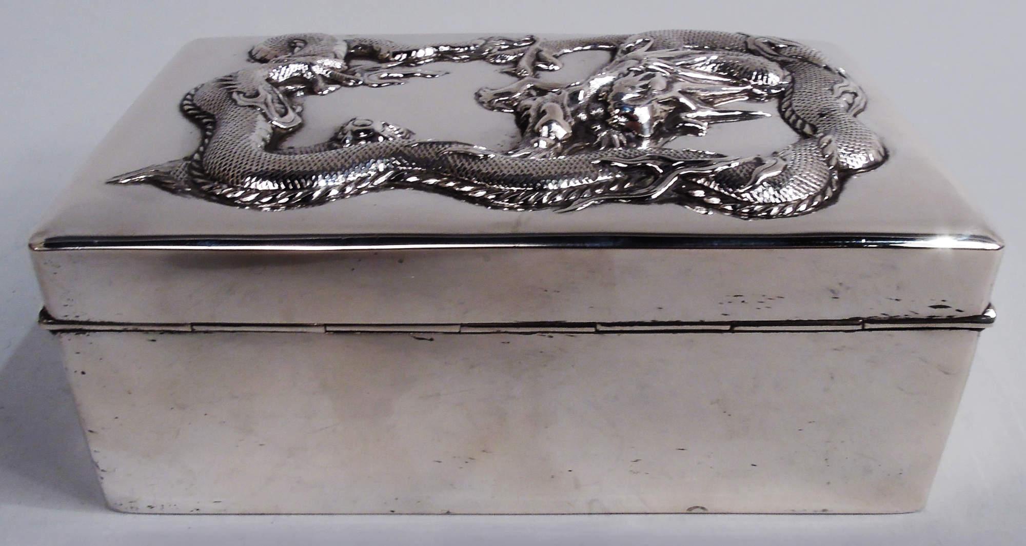 Antique Japanese Meiji Silver Guardian Dragon Keepsake Box For Sale at ...