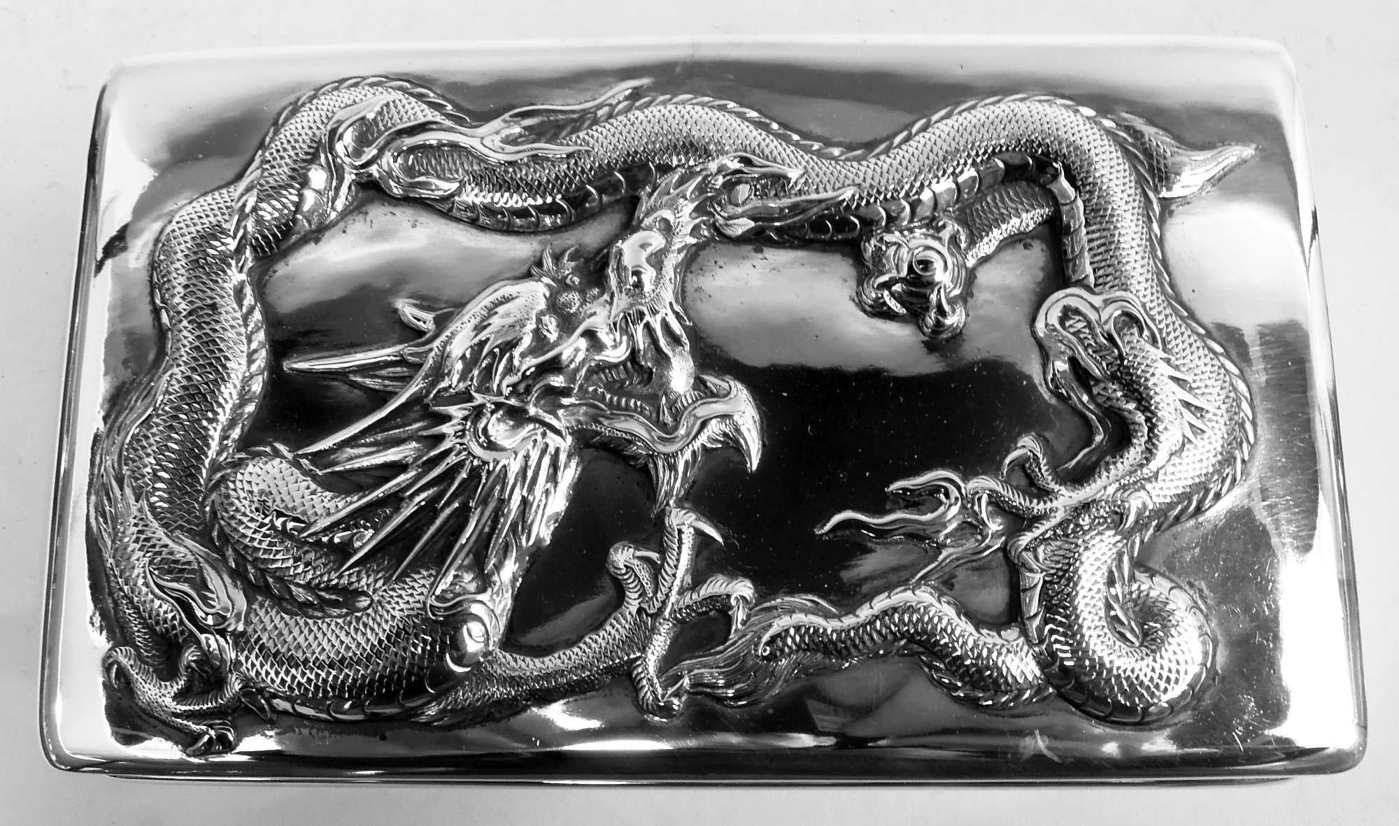 Antique Japanese Meiji Silver Guardian Dragon Keepsake Box For Sale at ...