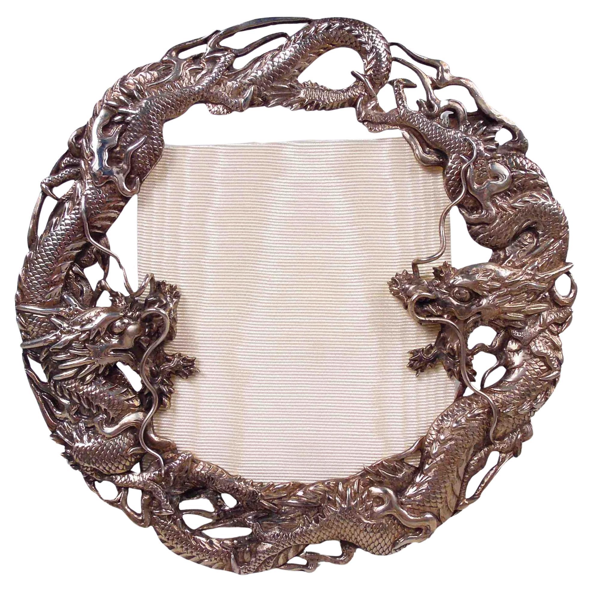 Antique Japanese Meiji Silver Round Dragon Picture Frame For Sale at ...