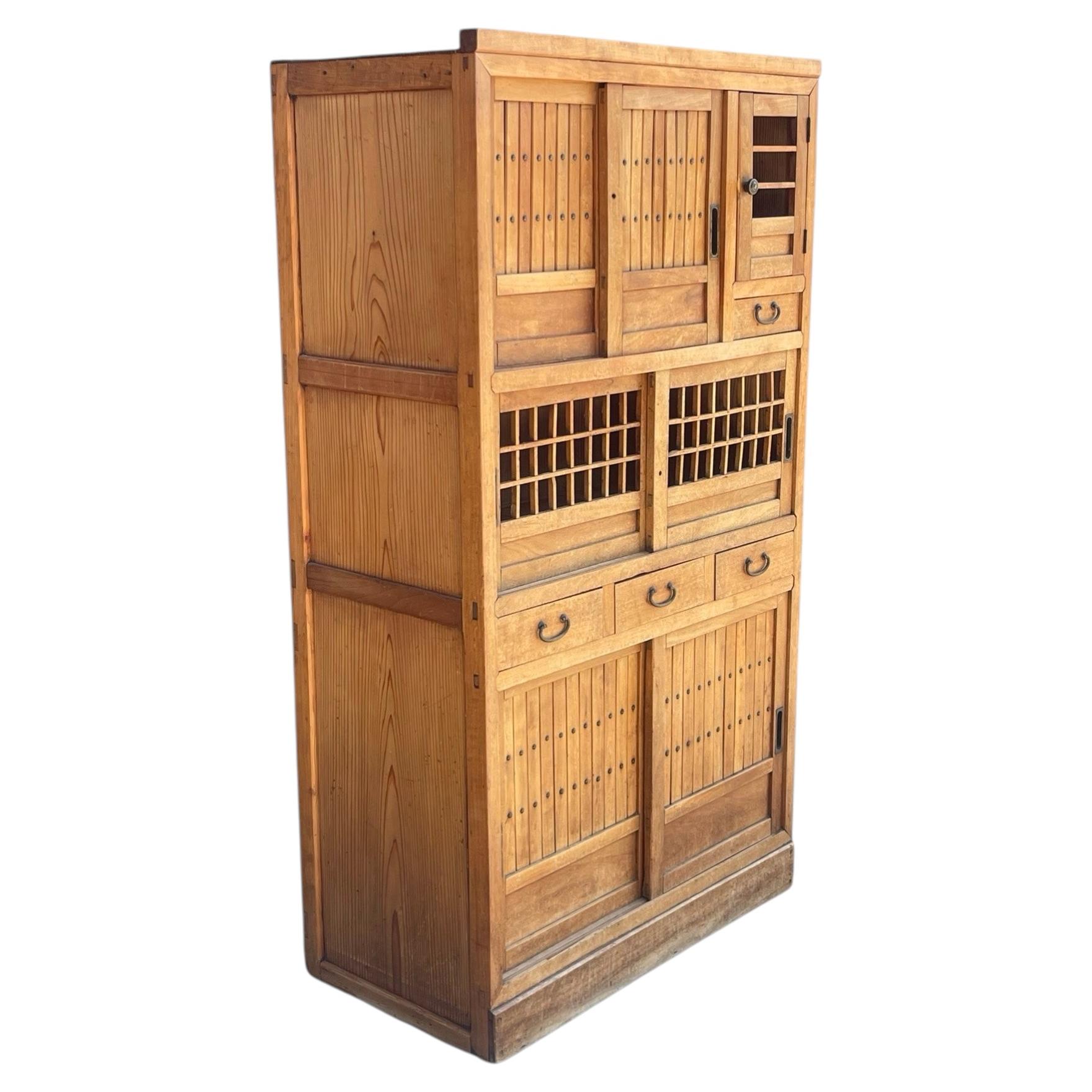 Large Japanese Antique Apothecary Cabinet, Kusuri-Dansu with Glass ...