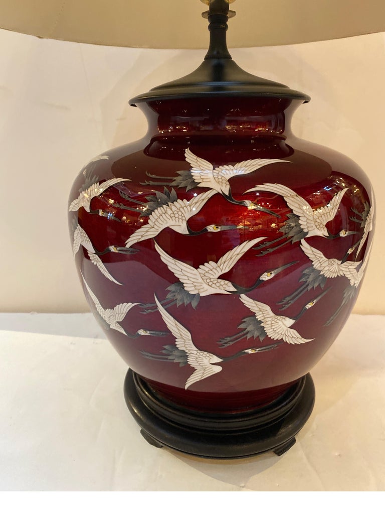Antique Japanese Pigeon Blood Cloisonné Crane Vase Now Electrified For ...