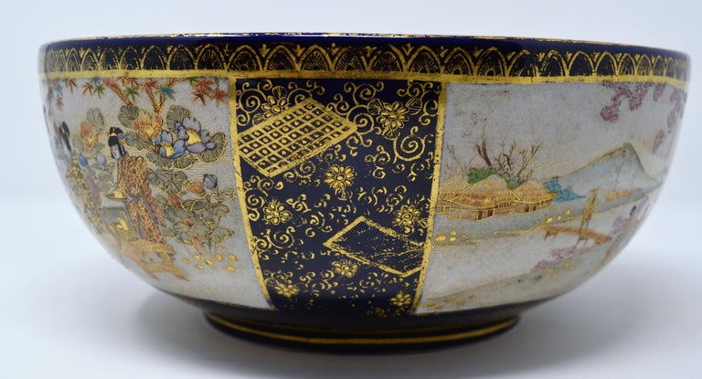 Antique Japanese Porcelain Bowl circa 1890 Kinkazen Blue and Gold at ...