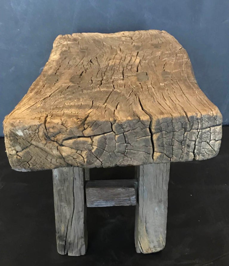 Antique Japanese Rectangular Elm Stool at 1stDibs