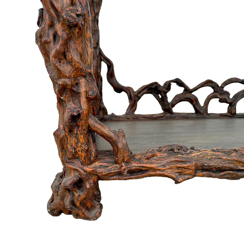 Antique Japanese Root Shelf Display with Drawers For Sale at 1stDibs