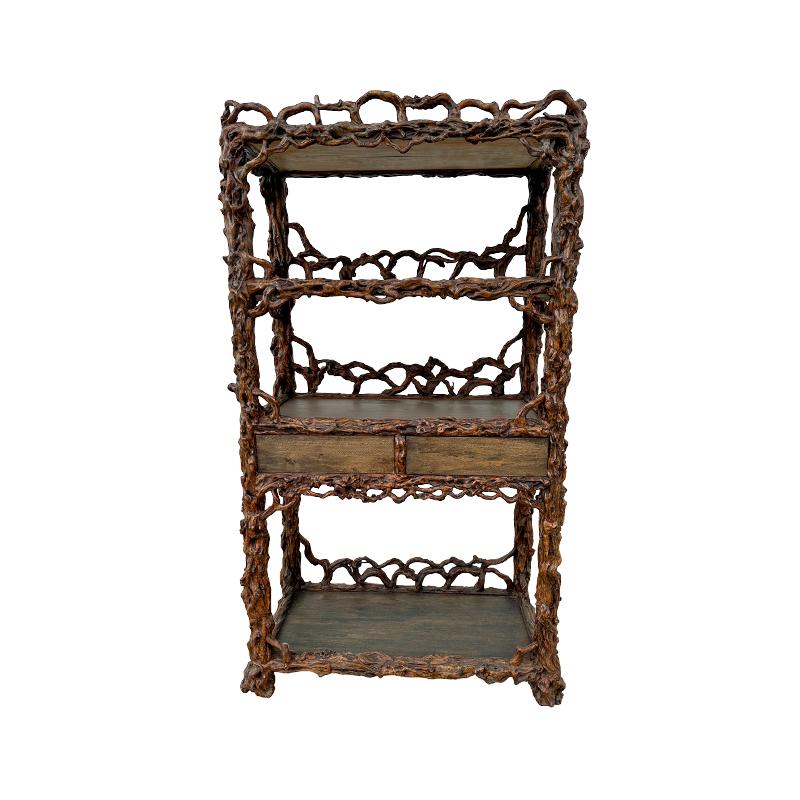Antique Japanese Root Shelf Display with Drawers For Sale at 1stDibs