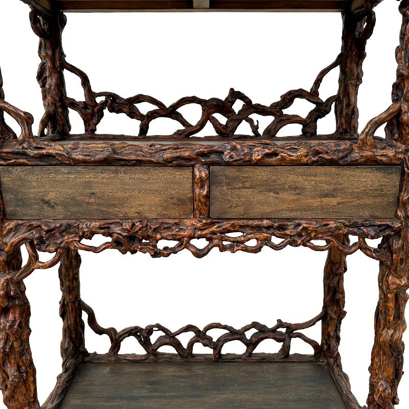 Antique Japanese Root Shelf Display with Drawers For Sale at 1stDibs