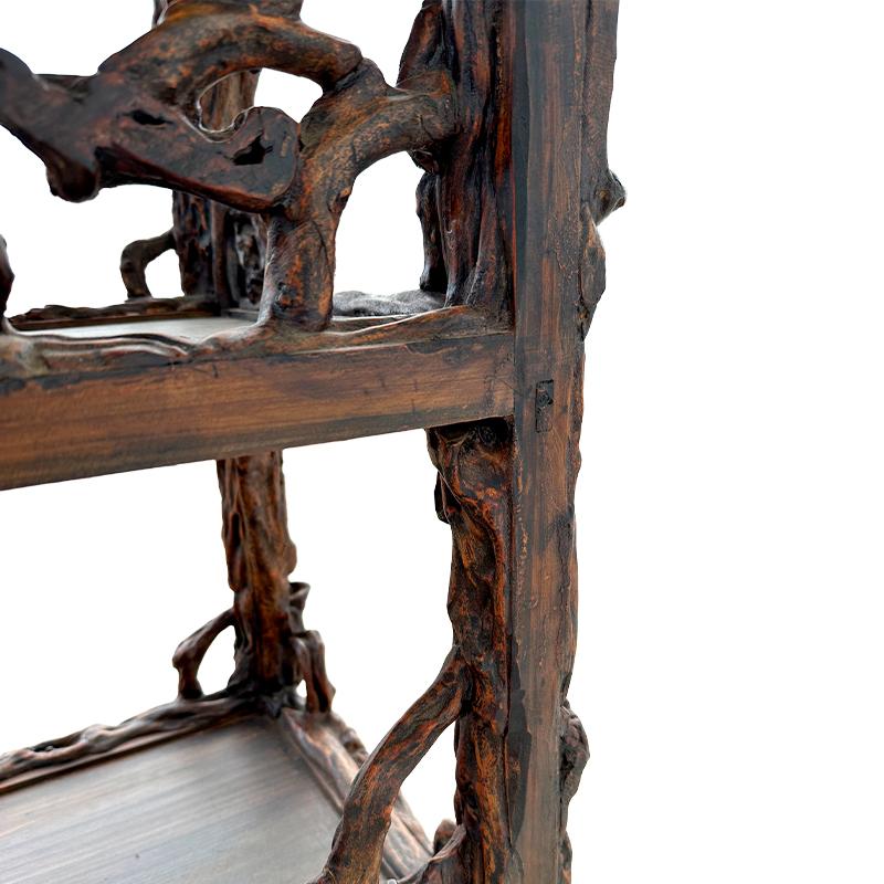 Antique Japanese Root Shelf Display with Drawers For Sale at 1stDibs