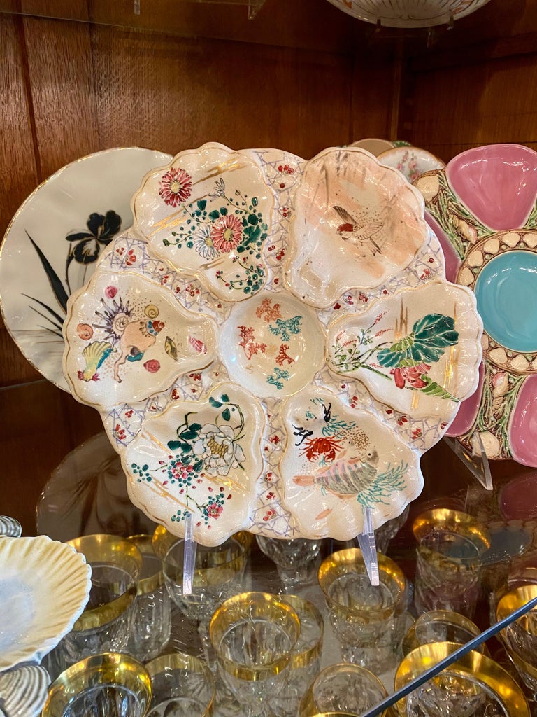 Antique Japanese Satsuma Porcelain Pastel and Ivory Painted Oyster ...