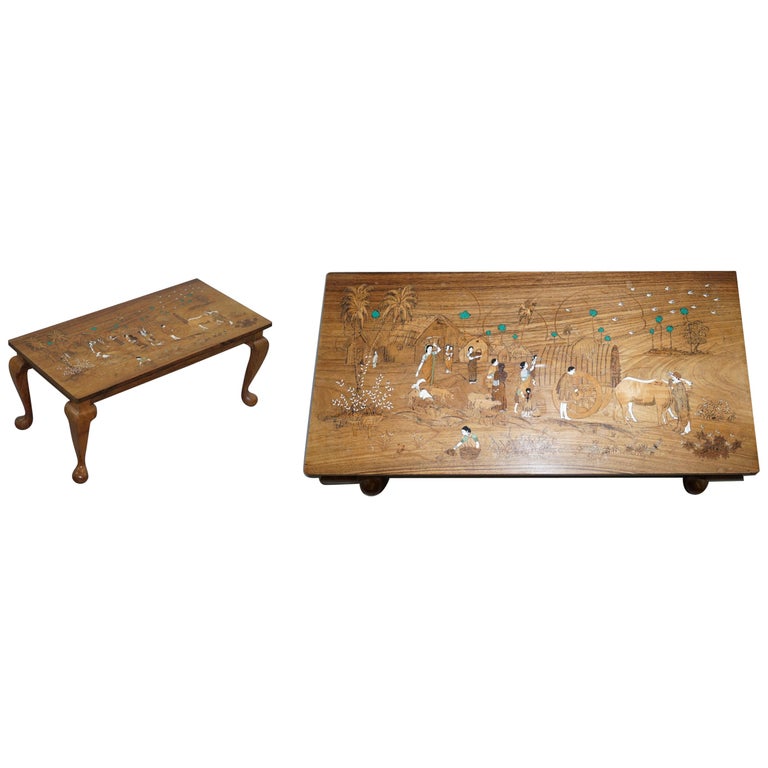 Antique Japanese Shibayama Inlaid Romantic Lovers Hardwood Coffee Table ...