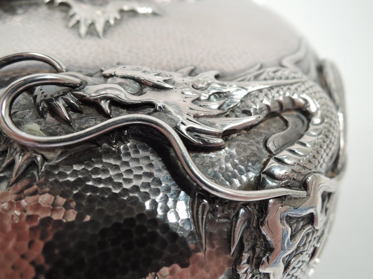Antique Japanese Silver Dragon Box in Rare Round Form For Sale at 1stDibs
