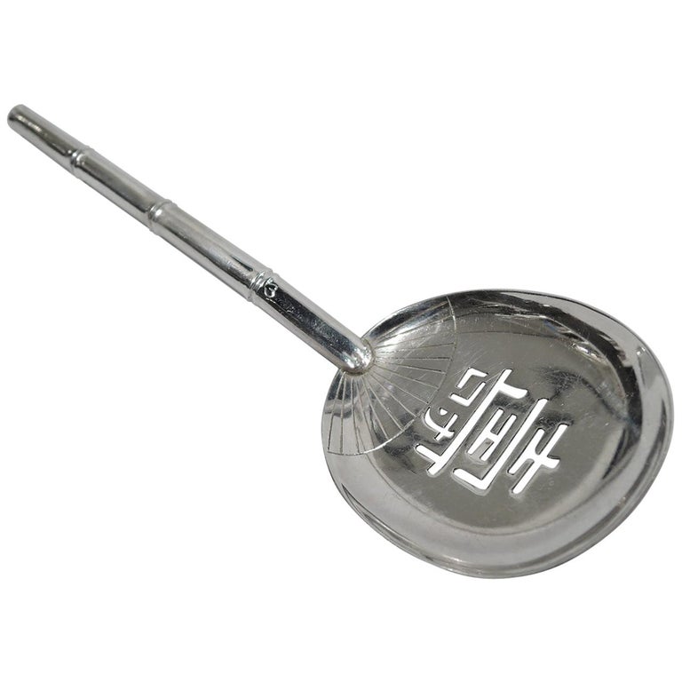 Antique Japanese Silver Fan and Bamboo Serving Spoon For Sale at 1stDibs