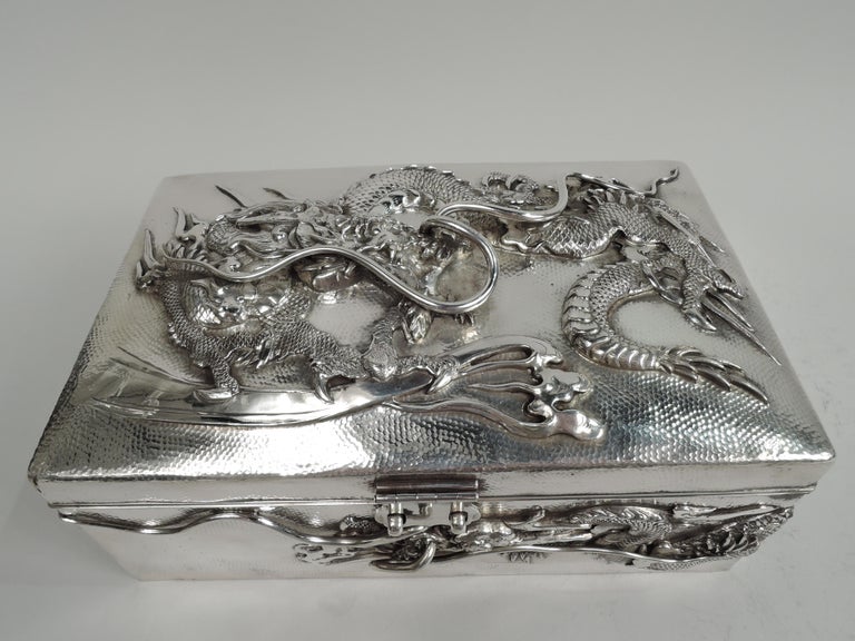 Antique Japanese Silver Jewel Casket with Guardian Dragons For Sale at ...