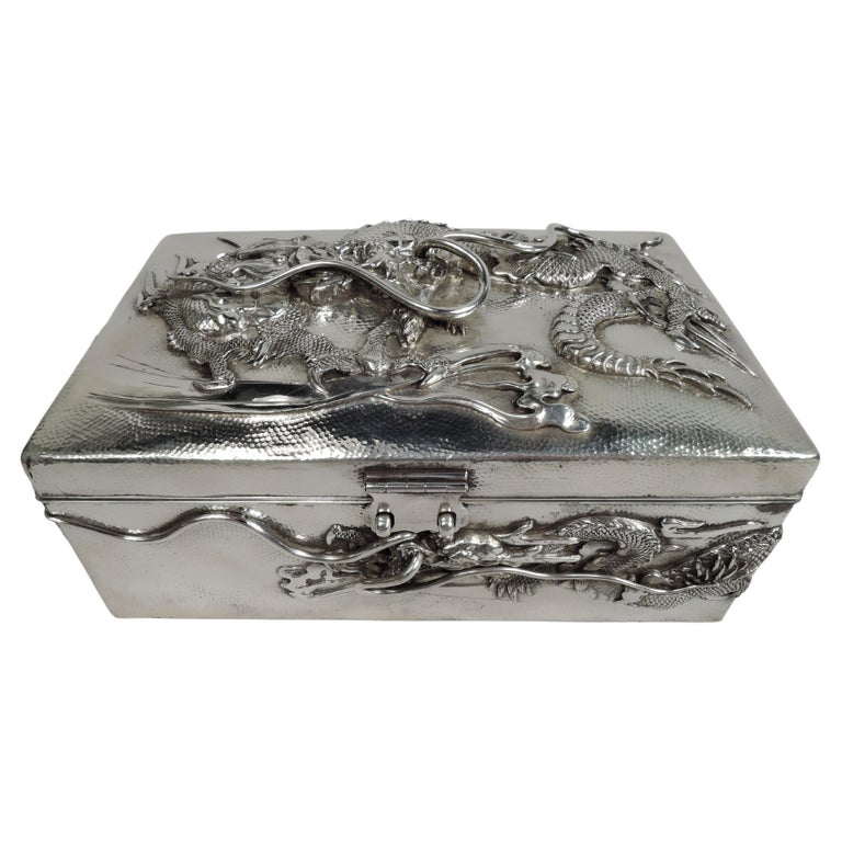 Antique Japanese Silver Jewel Casket with Guardian Dragons For Sale at ...