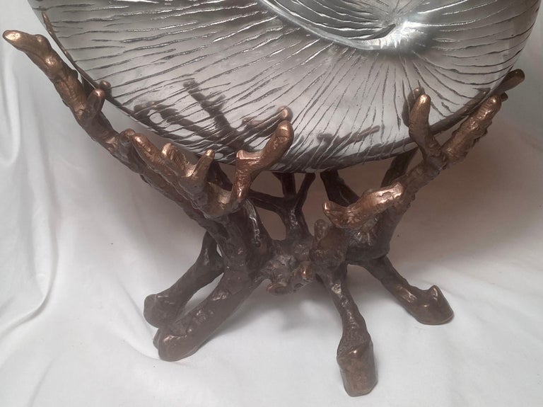 Antique Japanese Silvered Bronze Nautilus Sea Shell on Bronze Coral ...