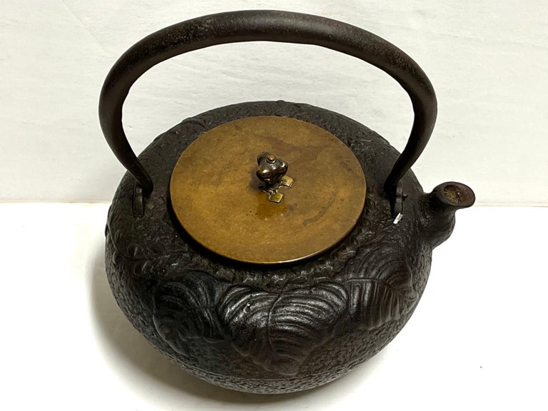 Antique Japanese Tetsubin Signed Bronze and Cast Iron Tea Pot Kettle For Sale at 1stDibs
