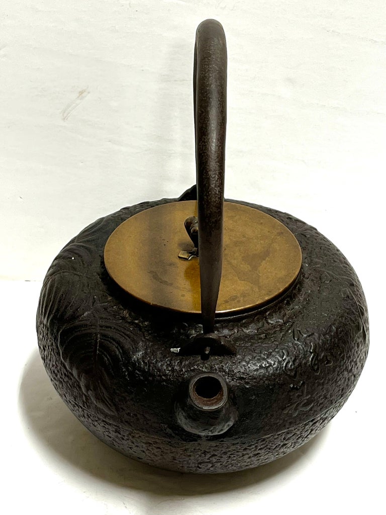 Antique Japanese Tetsubin Signed Bronze and Cast Iron Tea Pot Kettle For Sale at 1stDibs