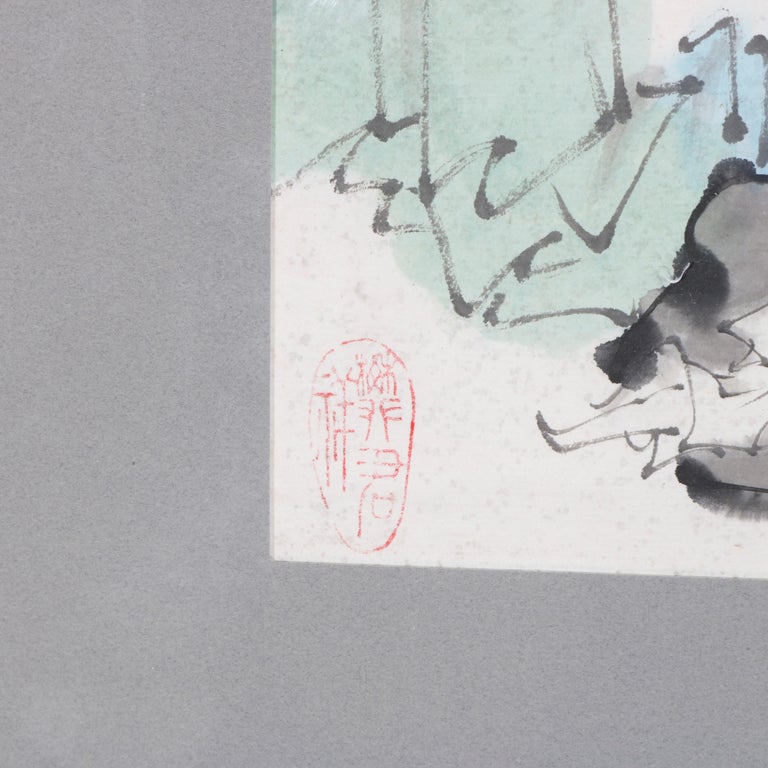 Japanese Woodblock Style Watercolor Painting of Wiseman, Signed, 20th ...