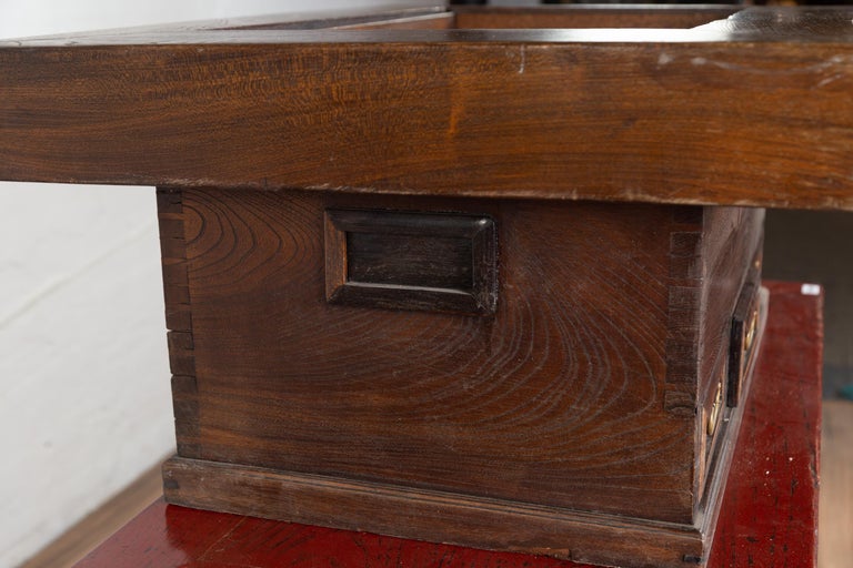 Antique Japanese Wooden Hibachi with Metal Liner and Three Dovetailed ...