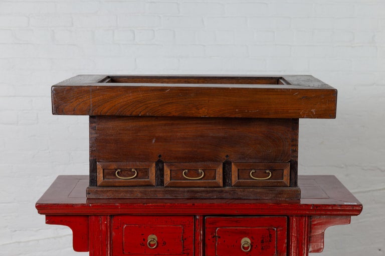 Antique Japanese Wooden Hibachi with Metal Liner and Three Dovetailed ...