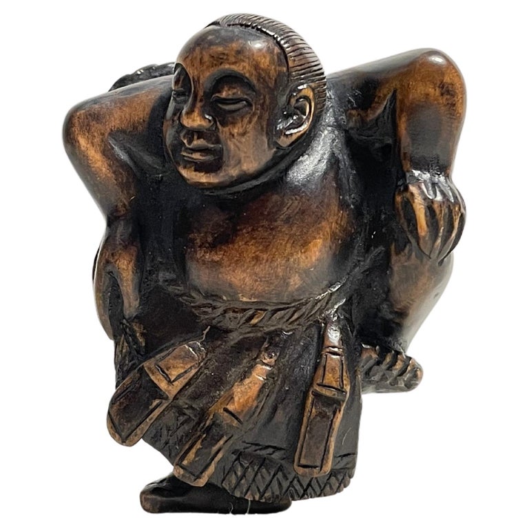 Antique Japanese Wooden Nestuke 'Sumo wrestler' 1900s Meiji era For ...