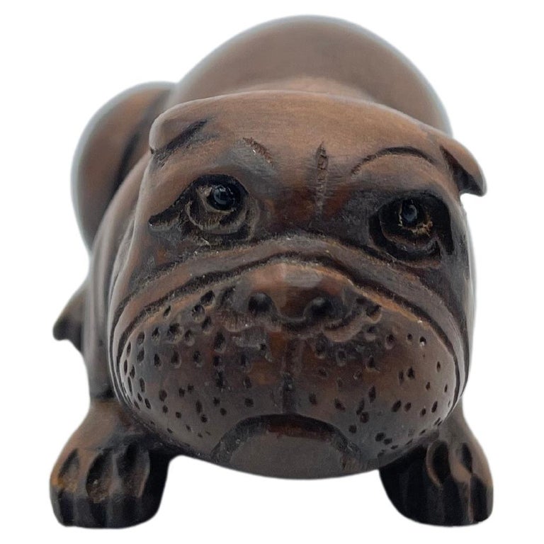 Netsuke "Dog" japonais ancien en bois de l'époque Edo des années 1800 ...