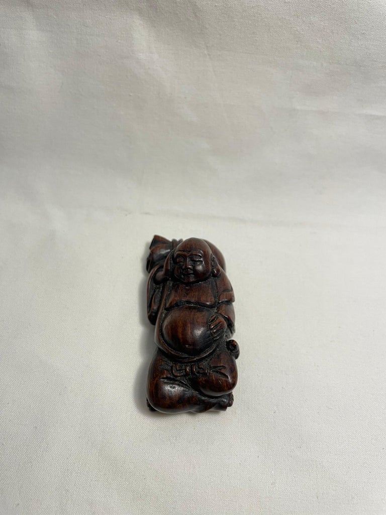 Antique Japanese Wooden Netsuke 'Hotei' 1920s For Sale at 1stDibs