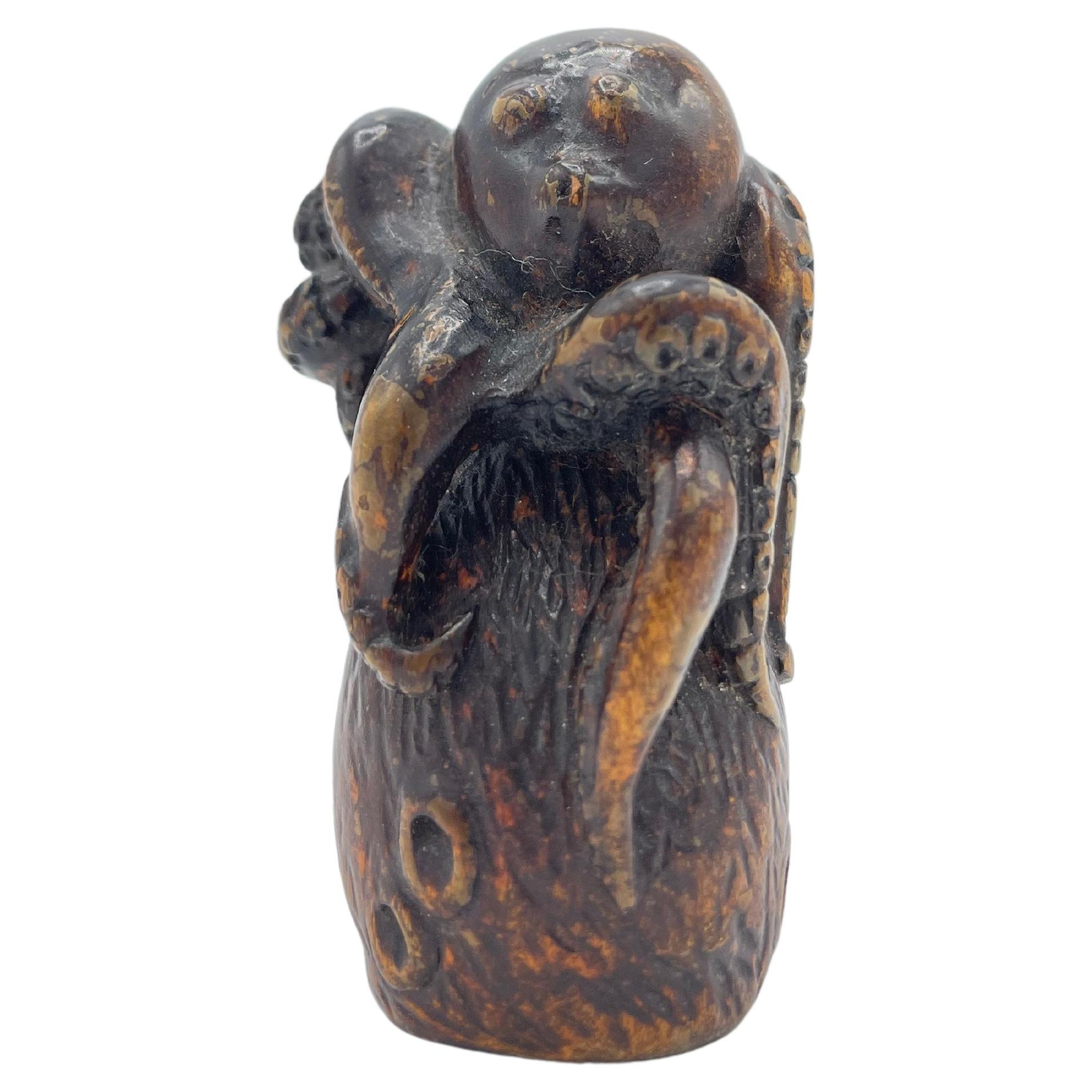 Antique Japanese Wooden Netsuke 'Octopus' Edo Era 1800s at 1stDibs