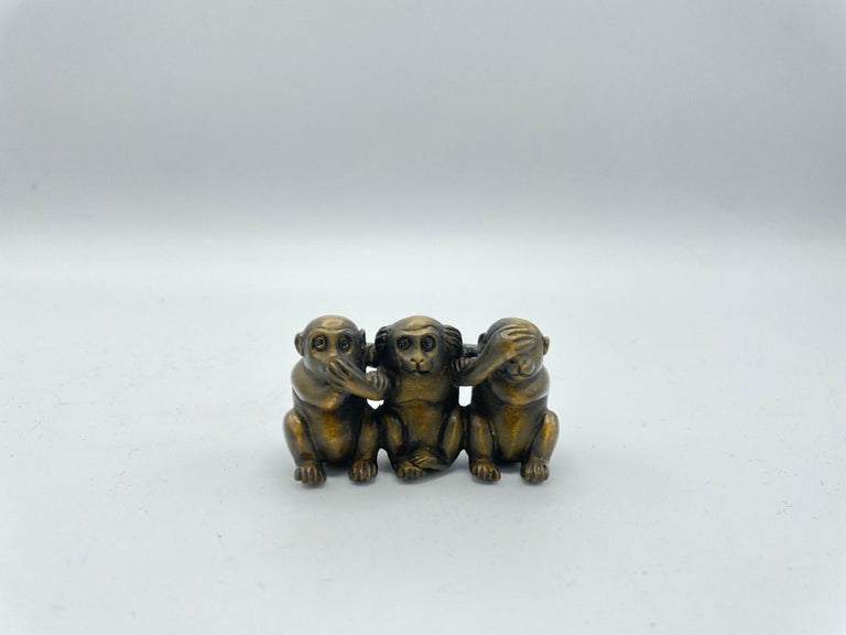 Antique Japanese Wooden Netsuke 'Three Monkeys' Edo Era 1800s at 1stDibs