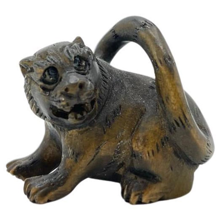 Antique Japanese Wooden Netsuke ''Tiger'' Meiji Era 1900s For Sale at ...