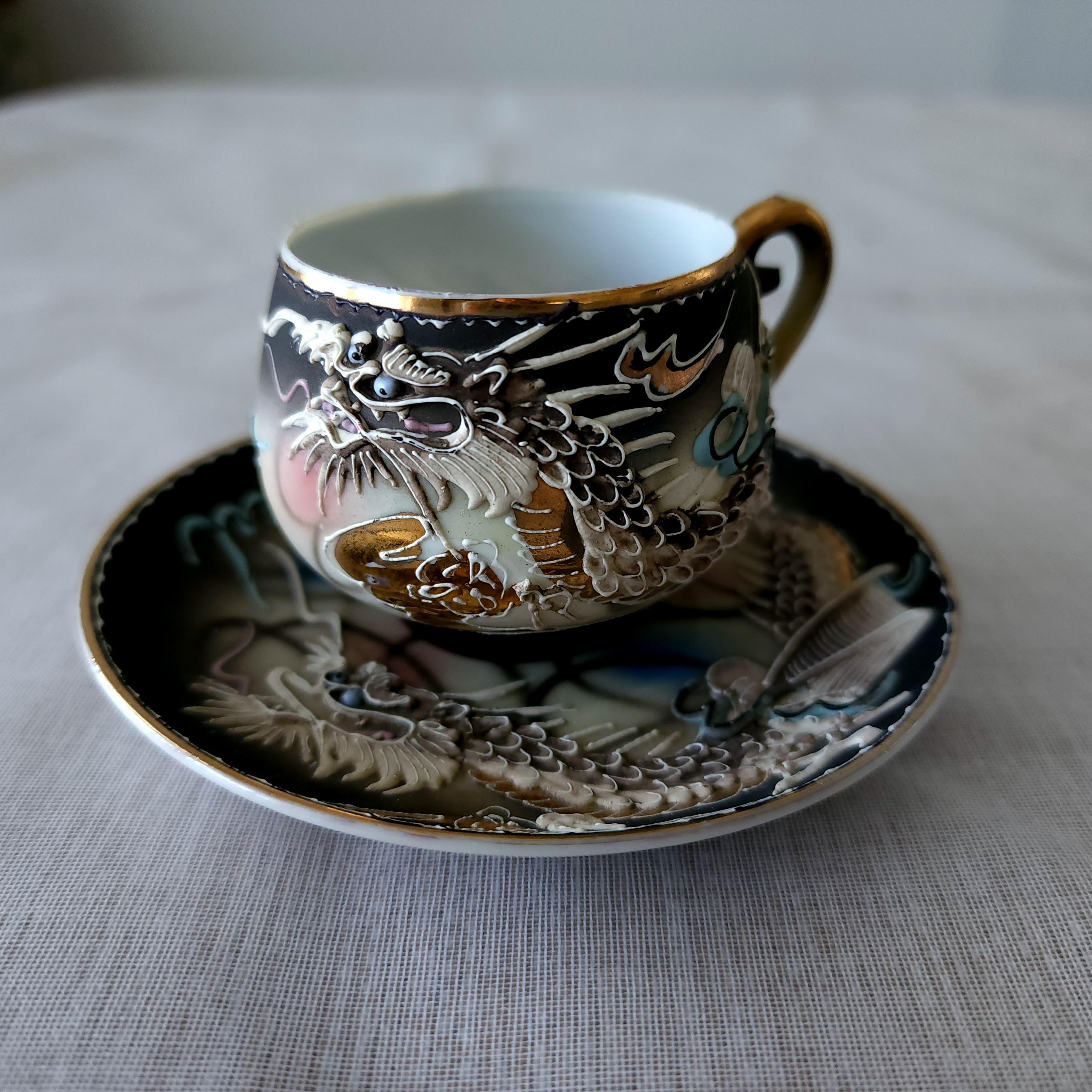 Antique Japonisme Moriage Dragon Ware Cup and Saucer Set with ...