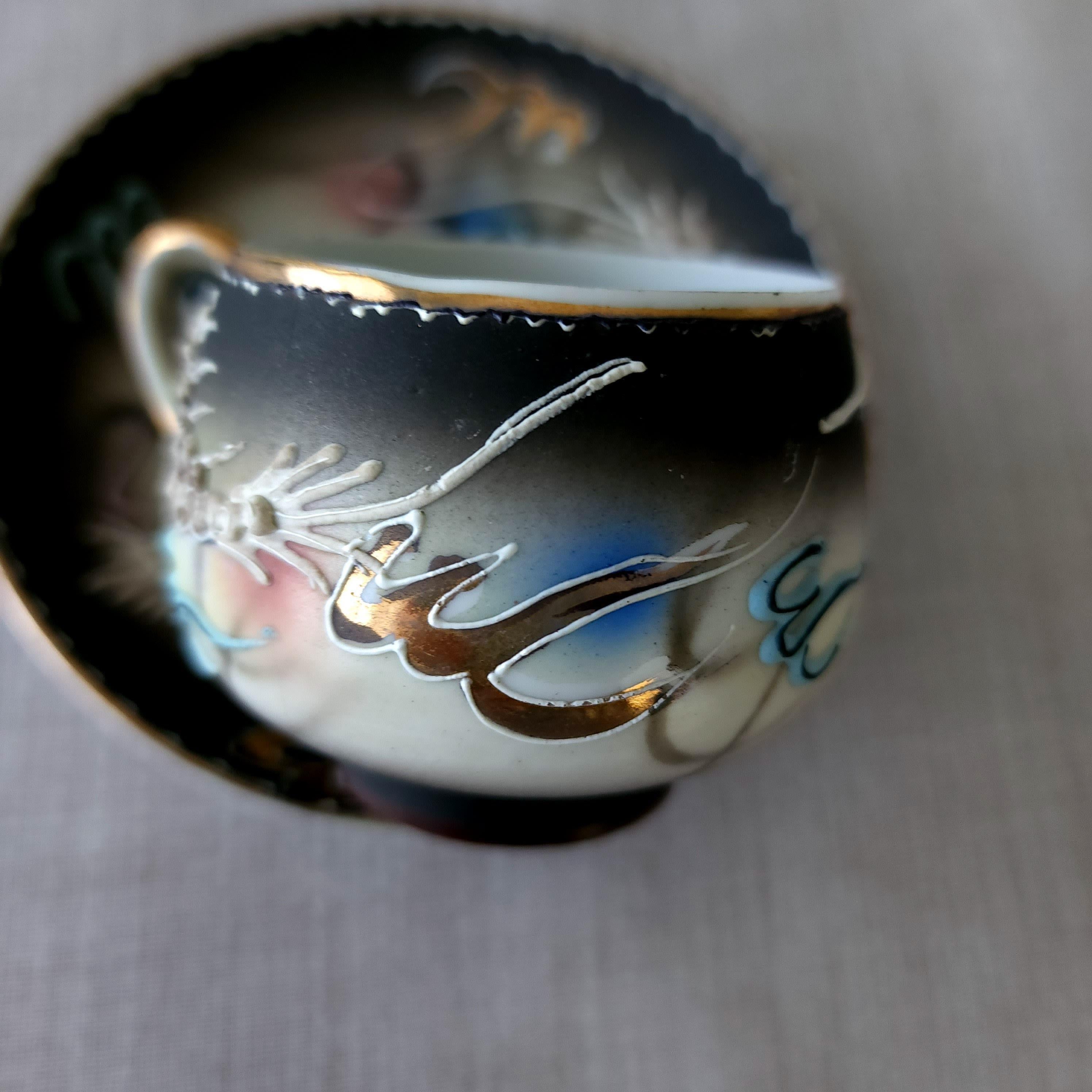 Antique Japonisme Moriage Dragon Ware Cup and Saucer Set with ...