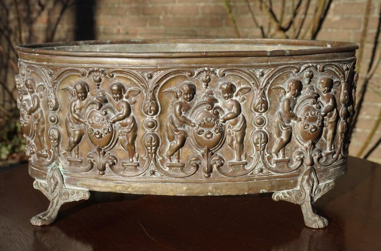 Antique Jardiniere / Planter Embossed, Angels in Deep Relief, Original ...