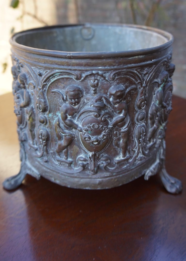 Antique Jardiniere / Planter Embossed, Angels in Deep Relief, Original ...