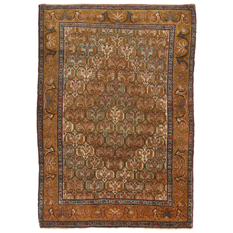 Antique Jerusalem Blue and Copper Brown Wool Floral Rug by Rug and ...