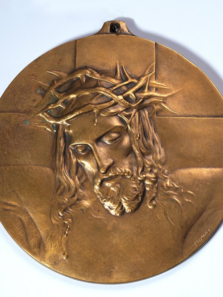 Antique Jesus Christ Portrait Medallion Plaque Henri Miault French ...