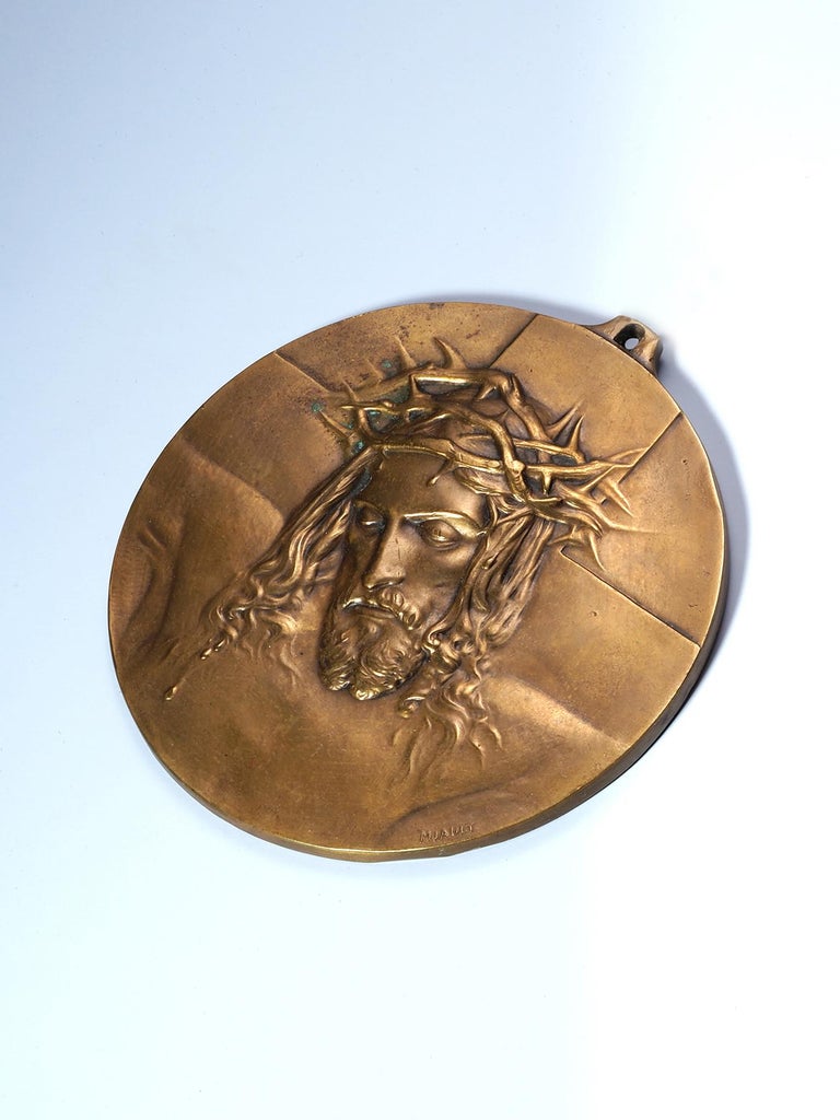 Antique Jesus Christ Portrait Medallion Plaque Henri Miault French ...