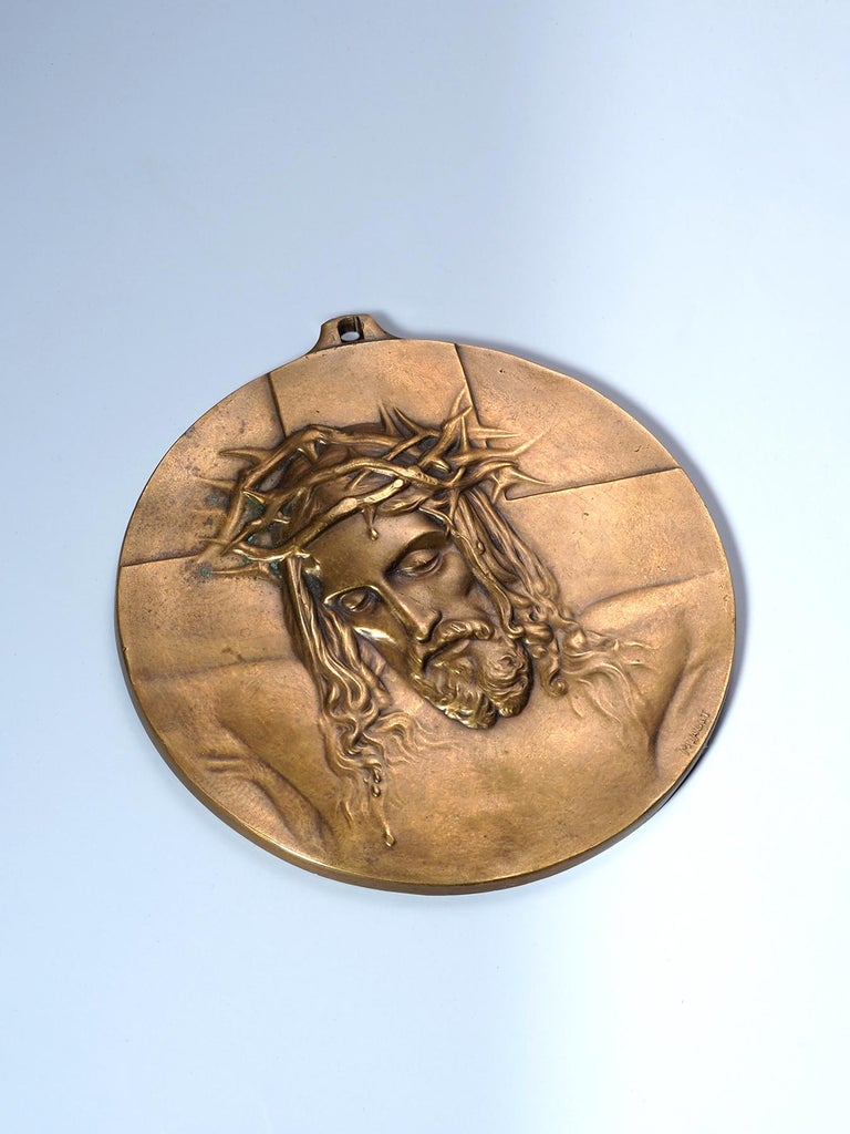 Antique Jesus Christ Portrait Medallion Plaque Henri Miault French ...