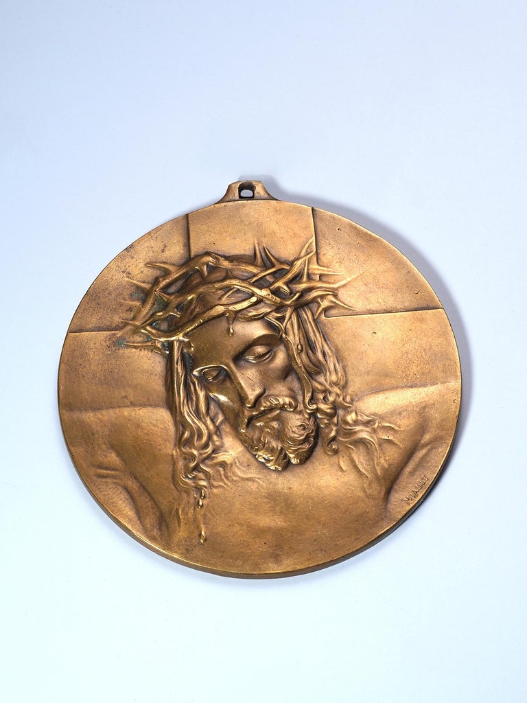 Antique Jesus Christ Portrait Medallion Plaque Henri Miault French ...