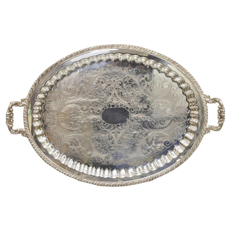 Antique JLS EPC Silver Plated Regency Style Ornate Oval Serving Platter ...