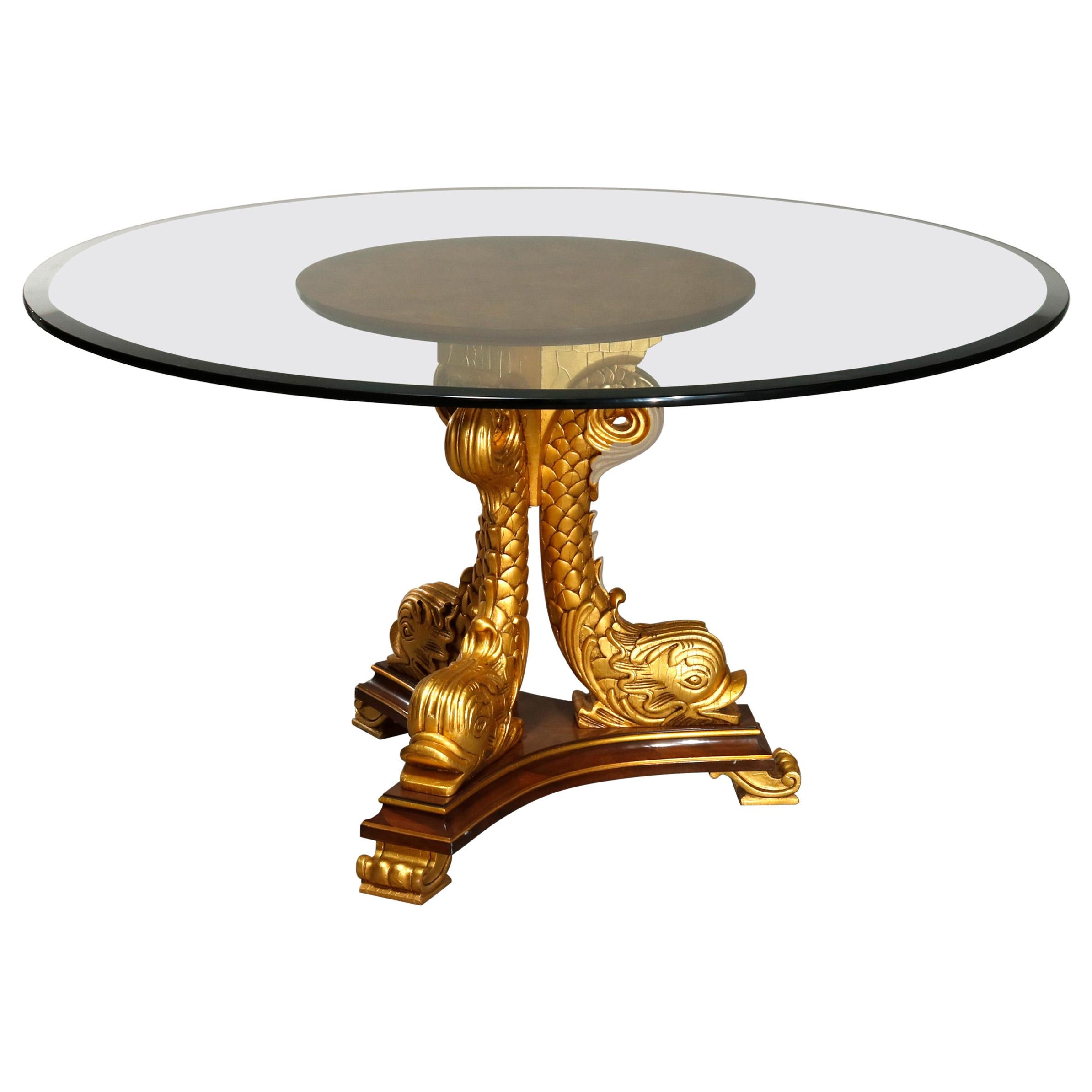 Classical White Washed Corinthian Column Glass Top Dining Table, 20th ...