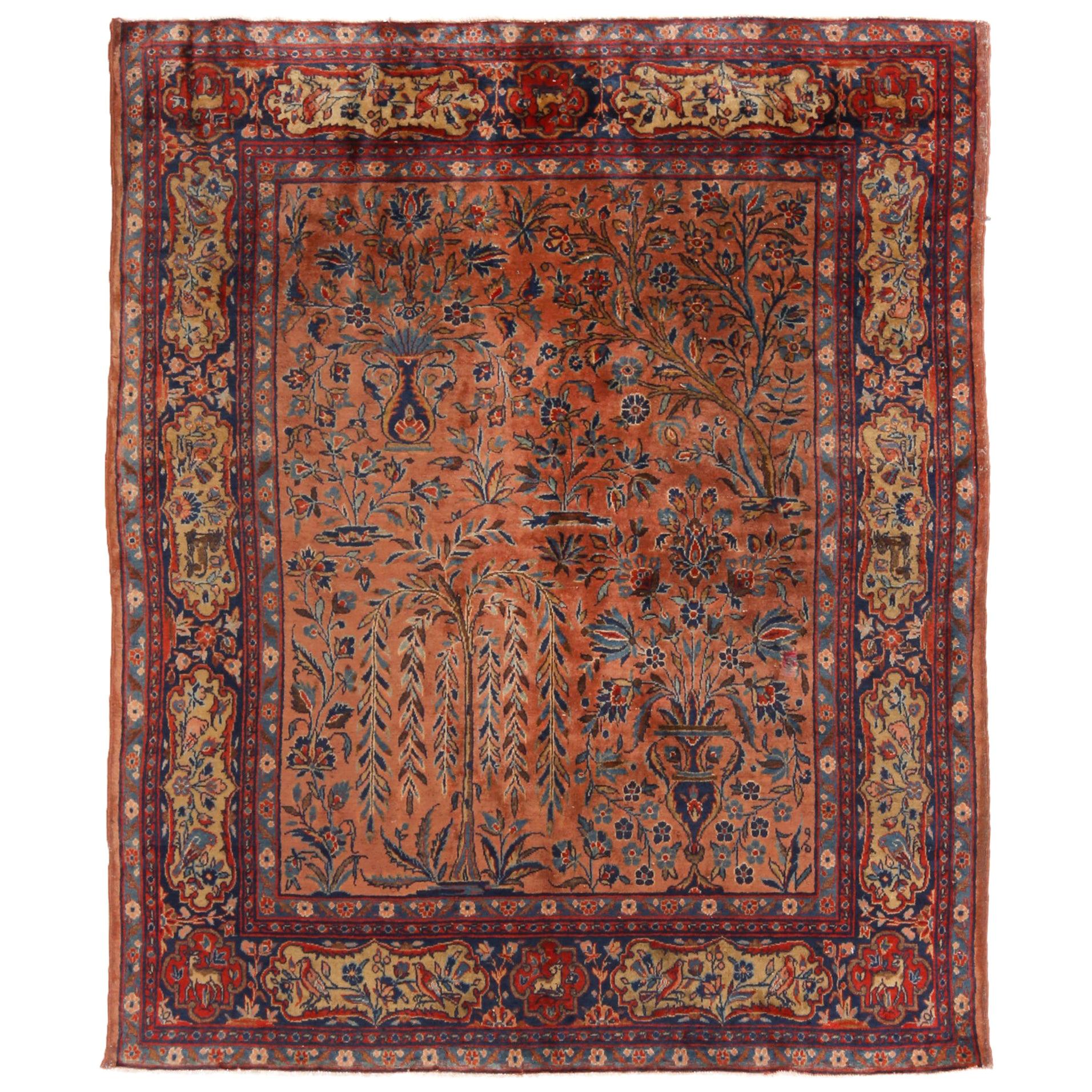 Antique Kashan Traditional Burgundy Red and Beige Wool Persian Rug For ...