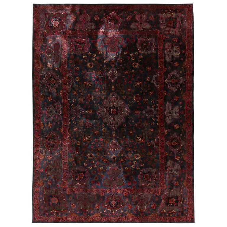 Antique Kashan Medallion Style Blue Silk-Metallic Persian Rug by Rug ...