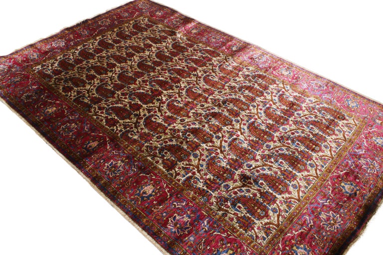 Antique Kashan Traditional Burgundy Red and Beige Wool Persian Rug For ...