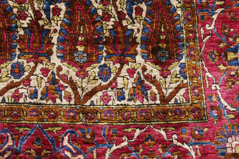 Antique Kashan Traditional Burgundy Red and Beige Wool Persian Rug For ...